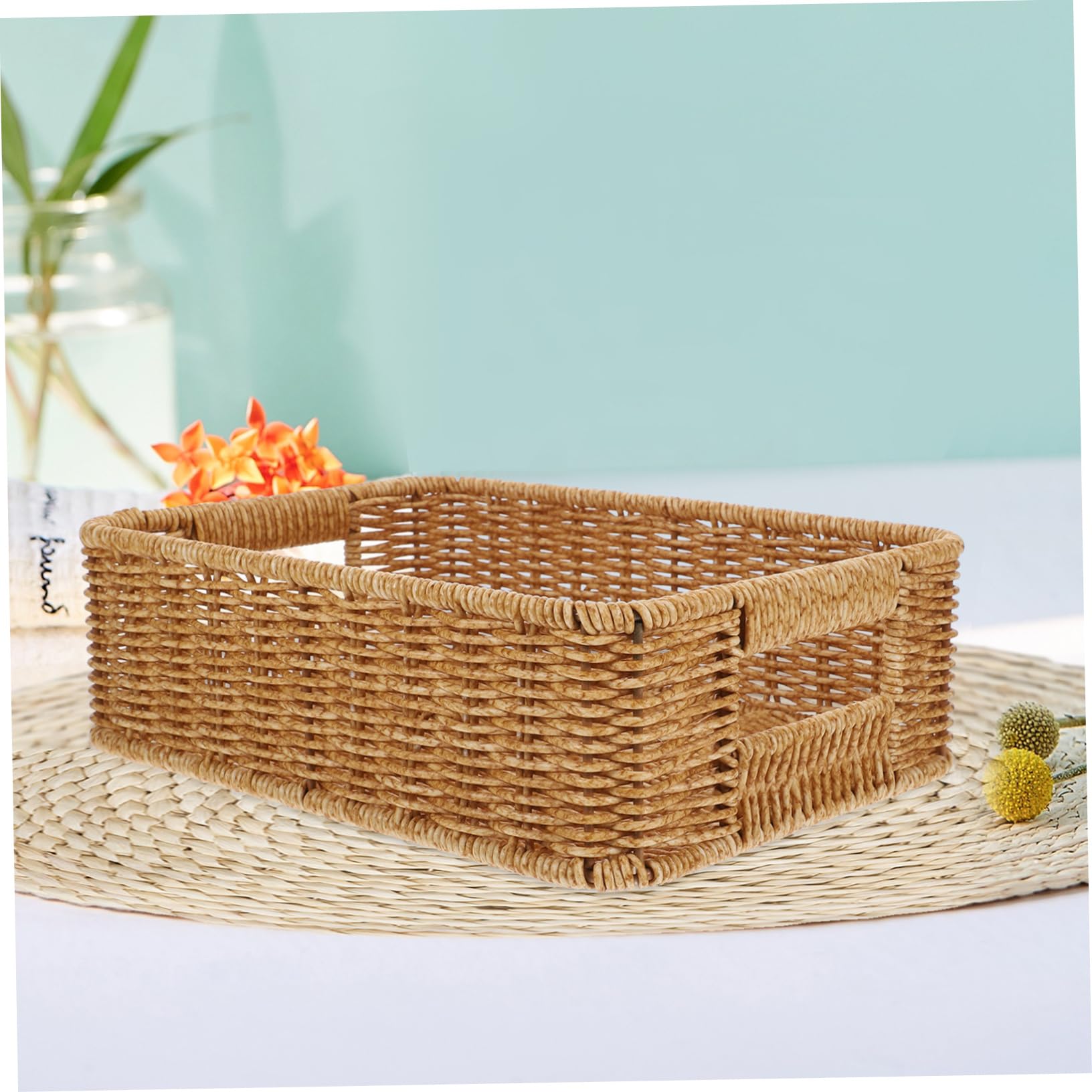 Imitation Rattan Desktop Storage Basket Rectangle Finishing Basket Plastic Rattan