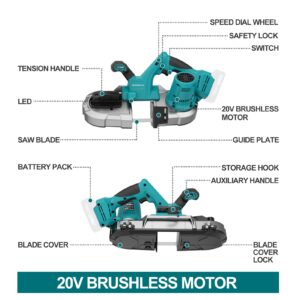 ONEMANA Cordless Bandsaw, 20V Brushless Portable Bandsaw, 2.5" Deep Cut Metal Band Saw, 6 Speeds Band Saw for Cutting Metal,woodworking, Pipe, Conduit (Tools Only)