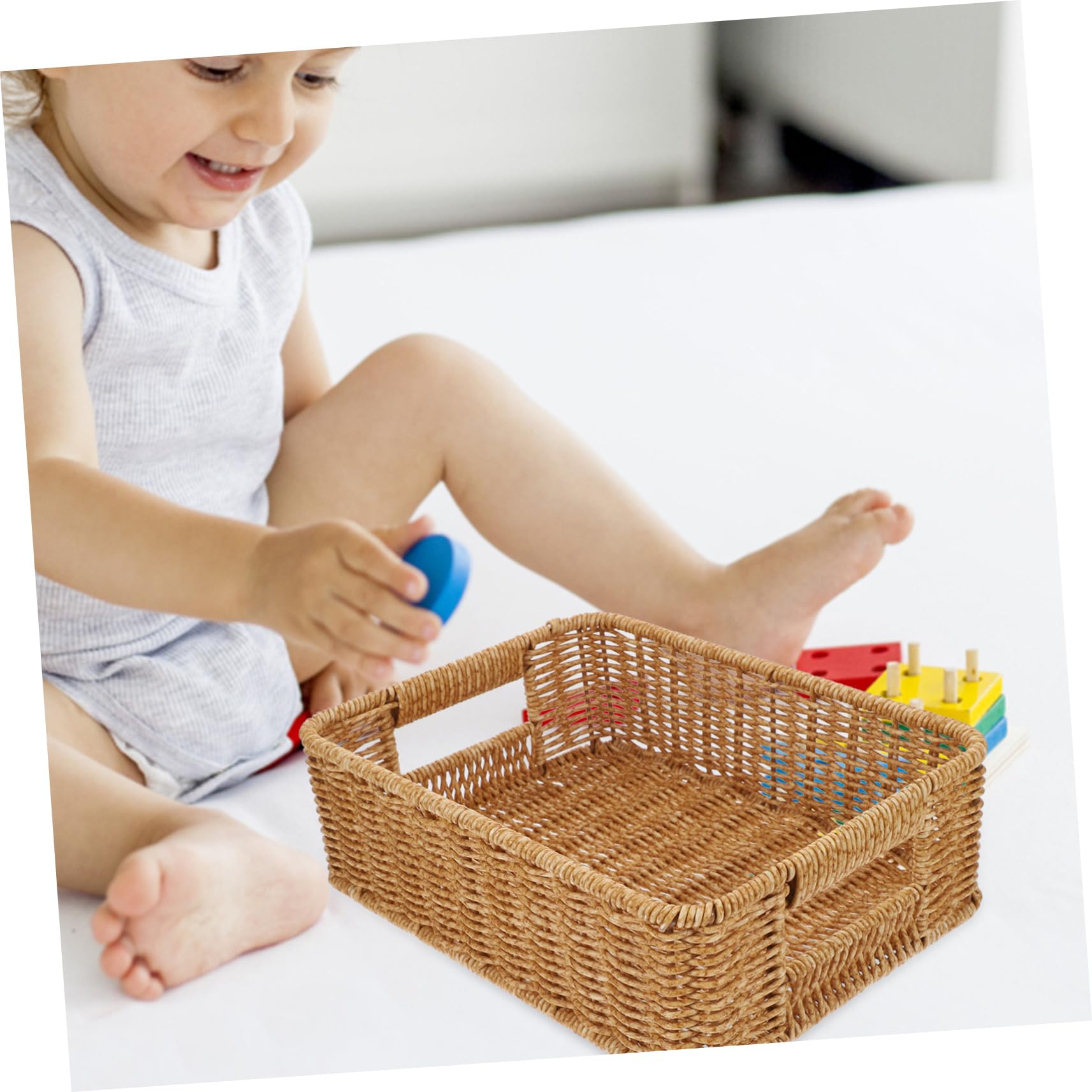 Imitation Rattan Desktop Storage Basket Rectangle Finishing Basket Plastic Rattan