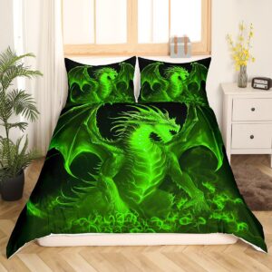 castle fairy green dragon bedding set kids boys games comforter cover flame wild animal duvet cover room decor green black wildlife bedspread cover twin bedding collection 2pcs