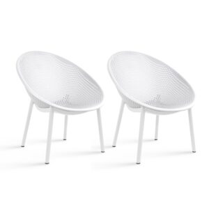 2xhome set of 2 modern oval chairs, contemporary accent lounge chairs with perforated breathable egg shaped pod seat for kitchen, dining, patio, indoor, outdoor, white