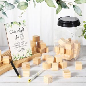 Lineshading Wooden Wedding Game Sign Bridal Shower Games Date Night Game Wishes Advice Sign 50 Wooden Block with 2 Pens 1 Game Sign 1 Date Night Jar for Couples Guests Wedding Bridal Shower(Leaf)