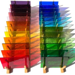 litmind 24 sheets transparent stained glass variety pack - 4 x 6 inch cathedral art glass for mosaic crafts & supplies, assorted colors glass sheets for stunning stained glass projects