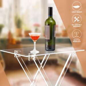 Beeveer 2 Pcs Acrylic Foldable TV Dinner Table Clear Small Folding TV Tray Table Space Saving Acrylic Dining Table for Eating Snack Coffee Bed Desk Side Living Room Kitchen Furniture Easy Assembly