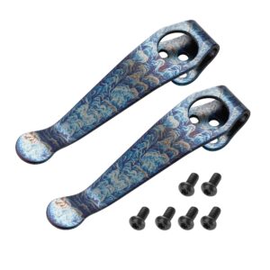 2 packs titanium deep carry pocket clip for spyderco para 3, paramilitary 2, smock, delica, endura and more models knives, colorful crackle pattern pocket clip with 6 pieces screws