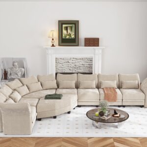 LLappuil 173" L Shaped Sectional Sofa Corner Modular Couches with 2 Diamond Ottoman, 8 Seats Chenille Sectional Couch with Adjustable Armrest Backrest, Khaki