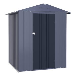 yardenaler 4x4 ft metal outdoor storage shed, garden tool shed kit with doors & lock, waterproof patio utility tool shed for backyard and garden, gray