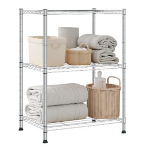 land guard height-adjustable chrome storage racks and shelving, 3-tier wire shelf, metal rack shelving, narrow storage rack for laundry bathroom kitchen pantry closet (16”l x 12”w x 30”h)…