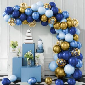 navy blue balloons garland arch kit - 133pcs different sizes navy blue macaron blue metallic blue confetti and gold latex balloons for baby shower wedding bridal shower birthday party decoration