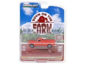 1970 f-100 pickup truck farm and ranch special candy apple red with side cargo boards down on the farm series 8 1/64 diecast model by greenlight 48080b