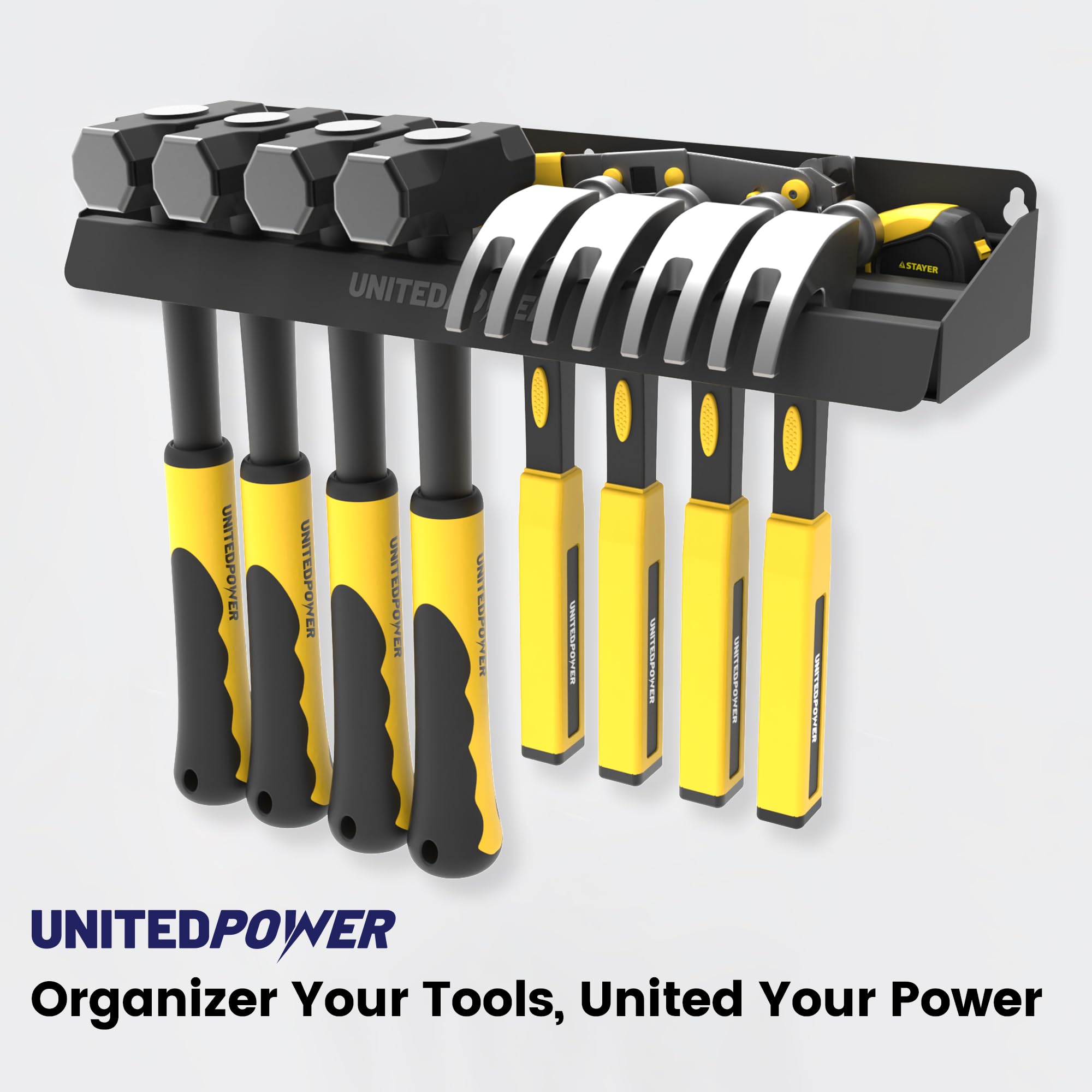 UNITEDPOWER Hammer Holder, Wall Mount Storage Rack Organizer for Workshop, Shed, Garage, Home, Fit Most of Hammer or Small Tools