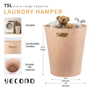 Yecond 2-Pack Large Laundry Basket, Collapsible Nursery Hamper, Sturdy Felt Storage Bins, 24 * 19 * 16in Freestanding Laundry Room Organization Containers for Clothes, Toys, Dorm Room, Home