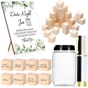 lineshading wooden wedding game sign bridal shower games date night game wishes advice sign 50 wooden block with 2 pens 1 game sign 1 date night jar for couples guests wedding bridal shower(leaf)