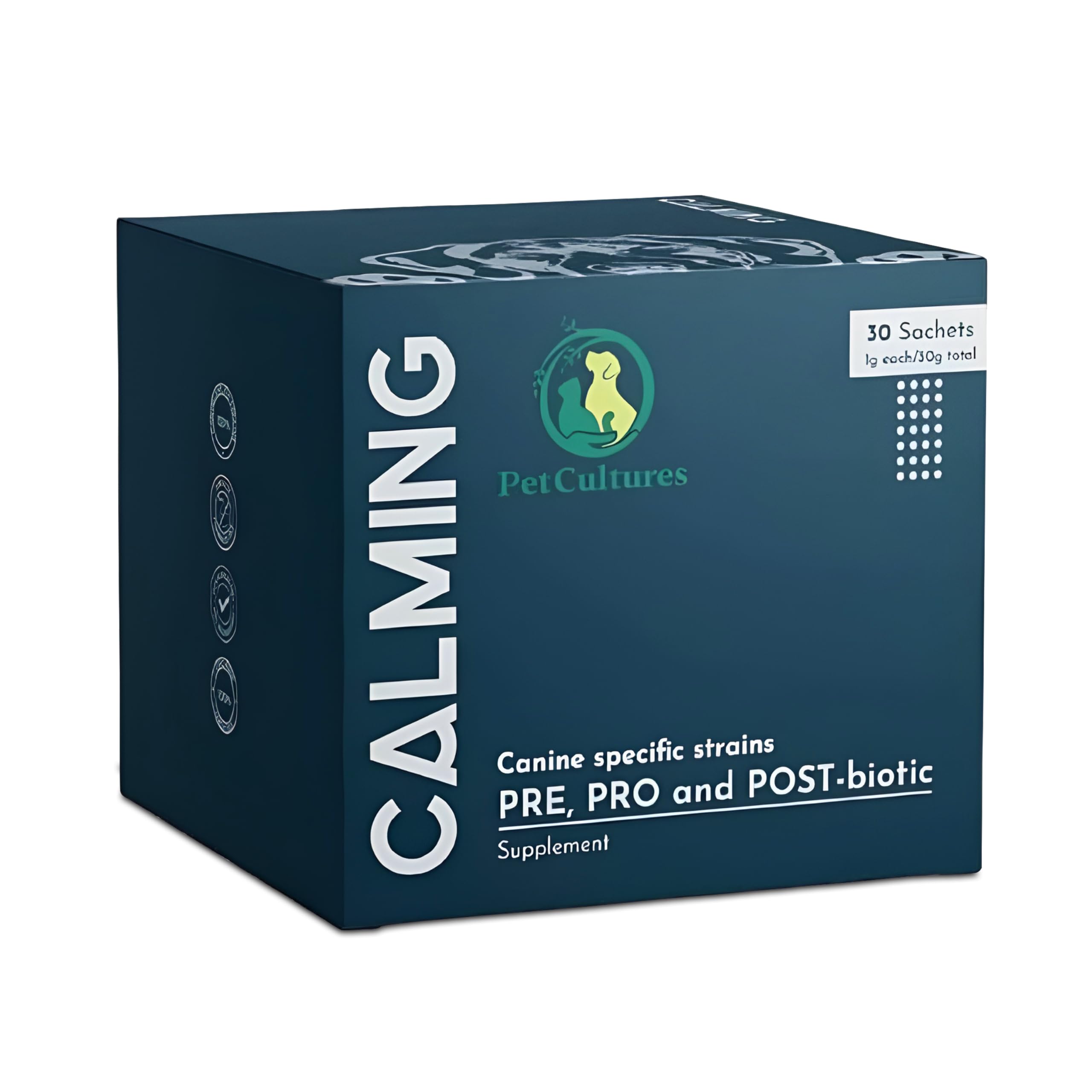 PetCultures Calm PRO: Calming Care for Dogs, Anxiety and Stress Relief Supplements with L-Tryptophan & Probiotics for Dogs, USA-Made Powder, Dog Probiotics, Dog Anxiety Relief, 30 pk