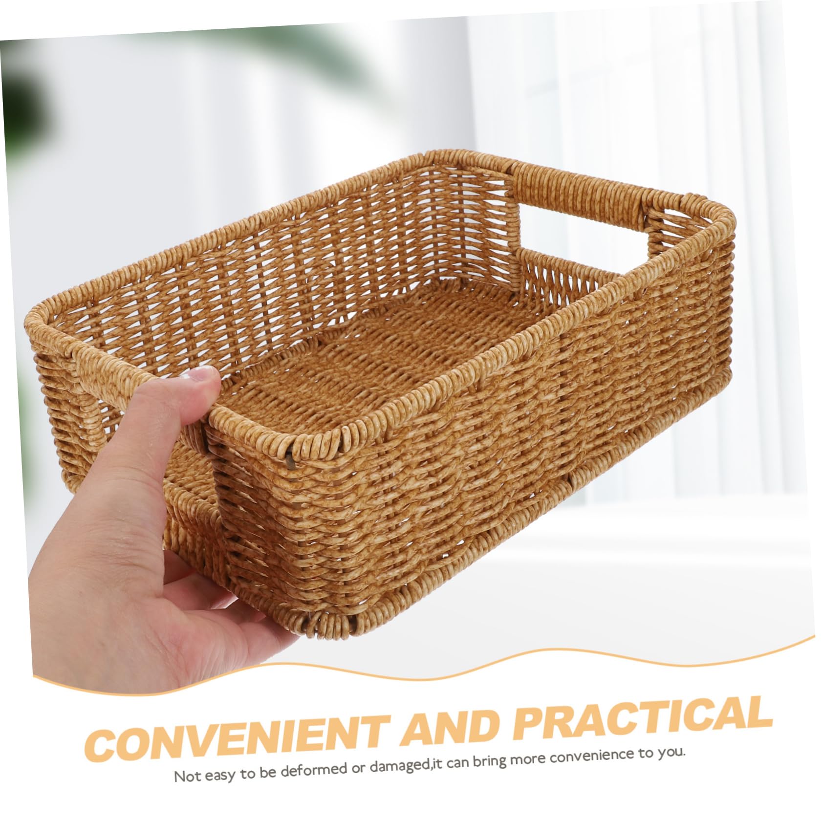 Imitation Rattan Desktop Storage Basket Rectangle Finishing Basket Plastic Rattan