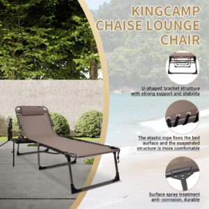 KingCamp Chaise Lounge Outdoor Adjustable Textilene Waterproof Patio Lounge Chair with Side Table Portable Camping Reclining Chair with Pillow (1 Pack, Beige)