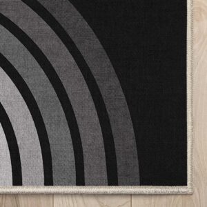 Well Woven Geometric Modern Flat-Weave 5'3" x 7'3" Area Rug - Black + White Dark Curves - for Living Room, Dining Room and Bedroom