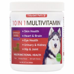 freydell pets multivitamin dog supplement: glucosamine chondroitin, probiotics, omega fish oil, skin and coat allergy vitamins - dog supplements & vitamins