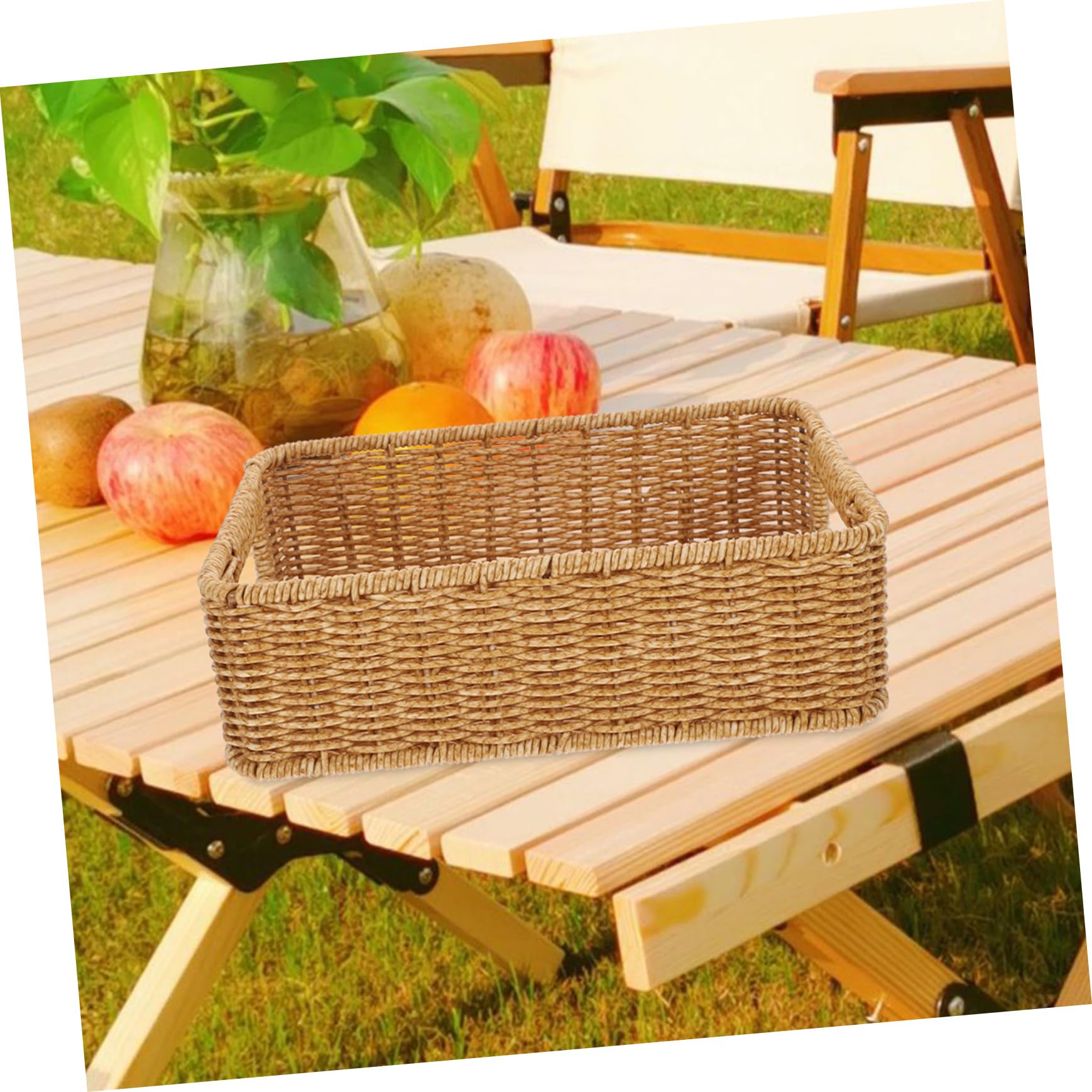 Imitation Rattan Desktop Storage Basket Rectangle Finishing Basket Plastic Rattan