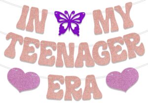 in my teenager era banner,omg ur a teenager 13th birthday party decorations,butterfly theme girls 13th birthday party decor,happy 13th birthday anniversary party supplies rose gold purple red