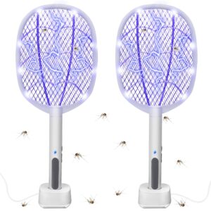 phosooy electric fly swatter rackets, 2-in-1 handhold bug zapper with 3000v high voltage, plug-in mosquito killer insect light trap with 3 layer safety mesh portable for indoor outdoor use (2)