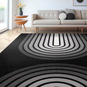 Well Woven Geometric Modern Flat-Weave 5'3" x 7'3" Area Rug - Black + White Dark Curves - for Living Room, Dining Room and Bedroom