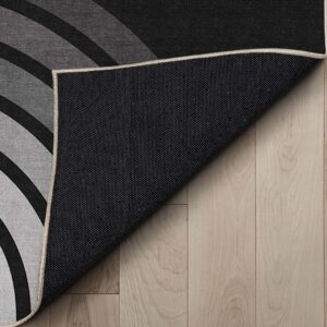 Well Woven Geometric Modern Flat-Weave 5'3" x 7'3" Area Rug - Black + White Dark Curves - for Living Room, Dining Room and Bedroom