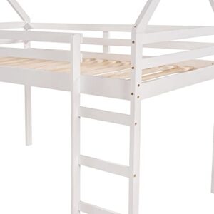 Lostcat Twin Loft Bed with Slide, House Loft Bed with Slide,Solid Pine Wood Kid Bed Frame w/Safety Guardrail & Ladder,No Box Spring Needed,Save Space Design, Kid Bed for Kids,Teens, Girls, Boys, White