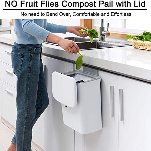 Luejnbogty Kitchen Compost Bin for Counter Top or, Hanging Small Trash Can with Lid,Mountable Indoor Compost Bucket(C)