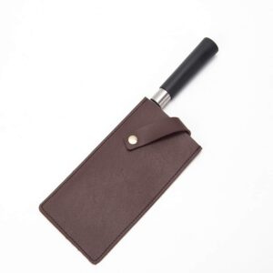 ajfhkj durable pu leather meat cleaver sheath, heavy duty chef knife guard butcher chef wide knives blade edge protectors dark brown