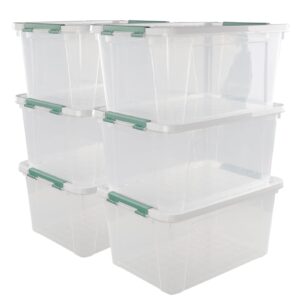 afromy set of 6 latching storage box, clear plastic bin with lid, 35 quart