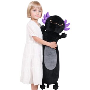 dalmao 36" giant black axolotl stuffed animal, cute soft long axolotl plush body squishy pillow big plushies toy, gift for kids, boys, halloween, christmas, thanksgiving, birthdays