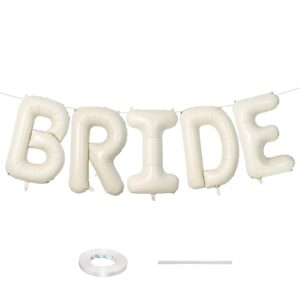 40 inch beige bride balloons bachelorette for bridal shower, large cream white sand bride mylar foil balloon letter, ivory alphabet balloon banner for wedding engagement bride to be party decorations