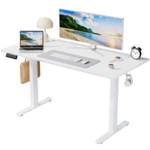 smug standing desk, 55x24 inch ergonomic adjustable height electric sit stand up down computer table with whole-piece desktop board, computer workstation for home office, white(2 packages)