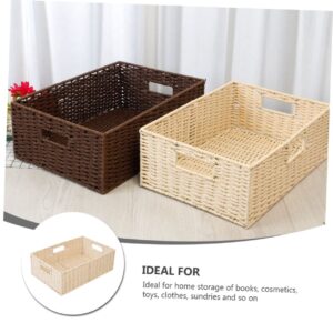 ABOOFAN 1pc Rattan Storage Basket Rustic Basket Woven Basket Makeup Containers Willow Basket Rattan Serving Basket Handmade Basket Home Decor Sundries Basket Storage Rack With Cover Grass