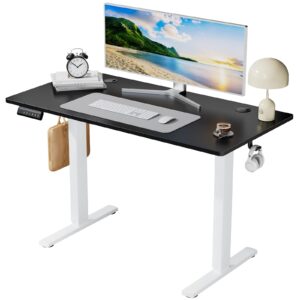 smug standing desk, 48x24 inch ergonomic adjustable height electric sit stand up down computer table with whole-piece desktop board, computer workstation for home office, white(2 packages)