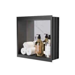 lowixi recessed shelves niche 12" x 12",shower niche no tile needed, bathroom niche recessed shower shelf backsplash with glass，black