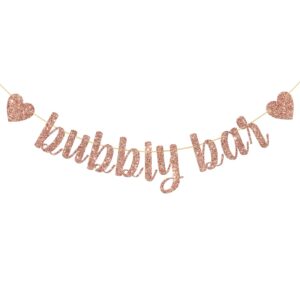 bubbly bar banner, birthday wedding engagement bridal shower bachelorette champagne drinks party bunting decorations supplies rose gold glitter