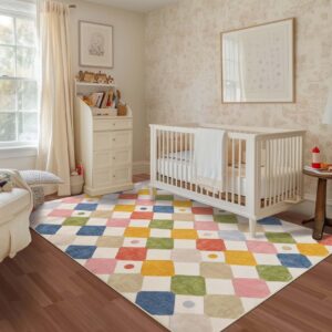 jinchan area rug 5x7 kids rug washable rug colorful trellis indoor floor cover non slip modern rug living room diamond carpet soft rug for nursery room bedroom dining room kitchen circus on cream