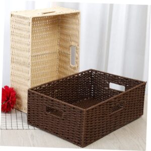 ABOOFAN 1pc Rattan Storage Basket Rustic Basket Woven Basket Makeup Containers Willow Basket Rattan Serving Basket Handmade Basket Home Decor Sundries Basket Storage Rack With Cover Grass