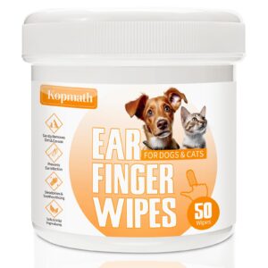 kopmath dog ear wipes, ear cleaner finger wipes for dogs & cats, gently remove earwax & odor, soothe ear itching and infection, easy to use, natural cat ear wipes for dogs, 50 disposable count