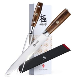 kyoku carving knife set, daimyo series 8" carving knife and fork, japanese 440c stainless steel meat cutting knife