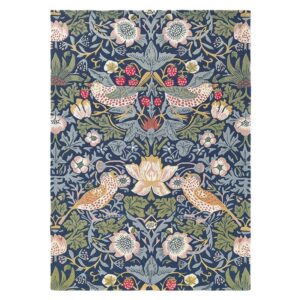 restoration & renovation contemporary strawberry wool area rug – handmade garden-inspired floral & botanical carpet | thick, durable design, perfect for living room & bedroom (navy, 8' x 10')