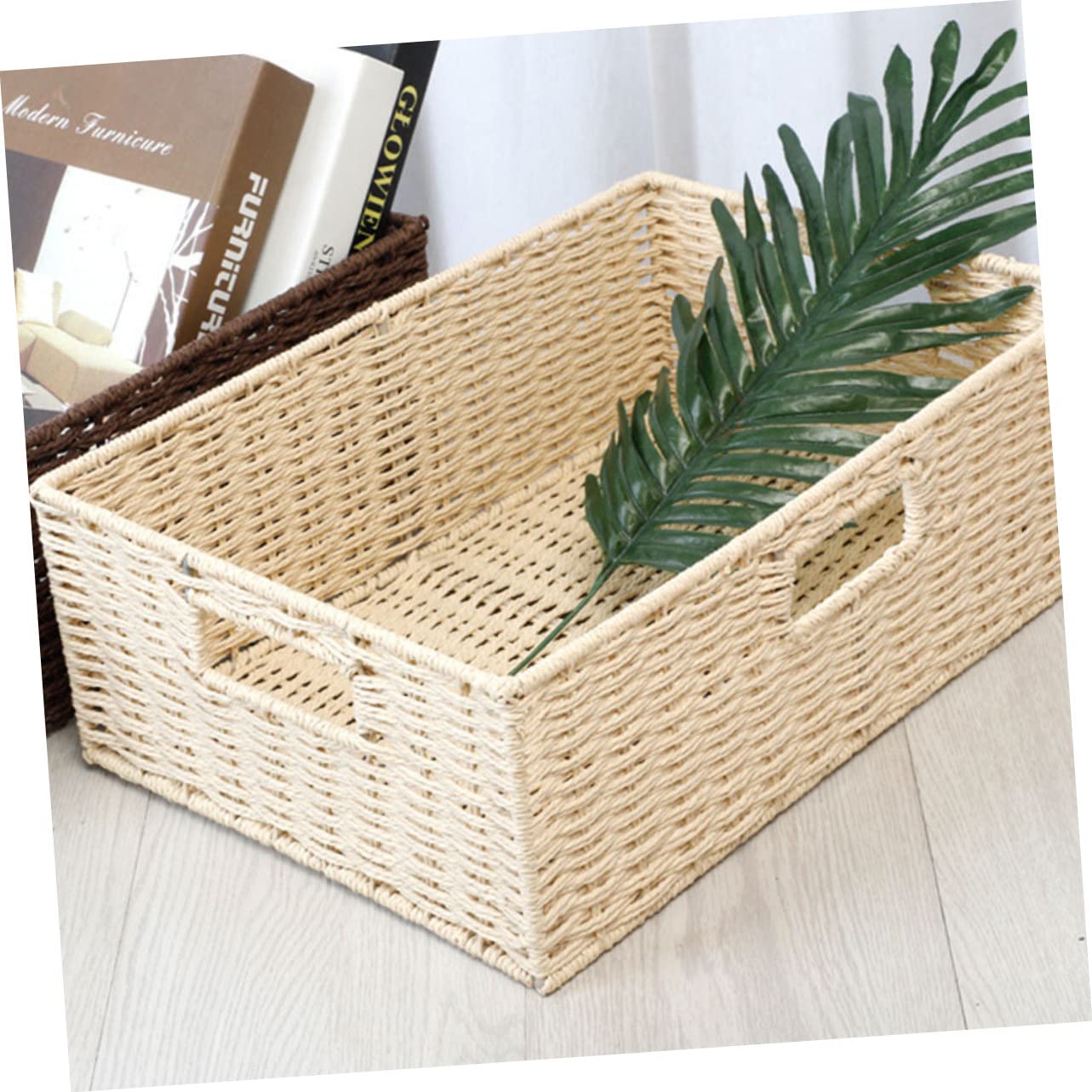 ABOOFAN 1pc Rattan Storage Basket Rustic Basket Woven Basket Makeup Containers Willow Basket Rattan Serving Basket Handmade Basket Home Decor Sundries Basket Storage Rack With Cover Grass