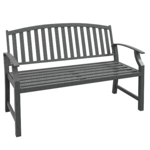 outsunny 46" outdoor garden bench, metal bench, wood look slatted frame furniture for patio, park, porch, lawn, yard, deck, gray