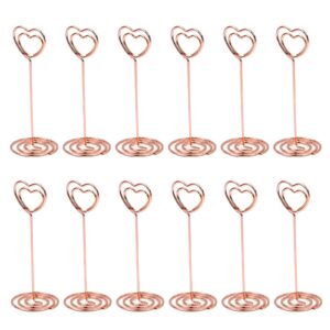 antrader 12pcs table number holders heart shaped place card holder table number stands wire picture holder small size table card holders for party,birthday,wedding (rose gold)