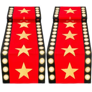 2 pcs 13 x 72 inch movie night table runner red movie theme with gold star design movie night red carpet decoration for movie night birthday party supplies（red）