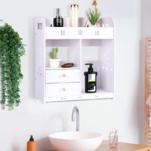 hesitroad modern bathroom cabinet, wall mount hollow flower carved toilet storage shelf medicine floor cabinets punching free cosmetics organizer for toilet kitchen living room white