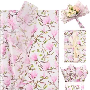 100 sheets pink magnolia flowers printed tissue paper floral pattern and leaves art decorative tissue for gift wrapping supplies