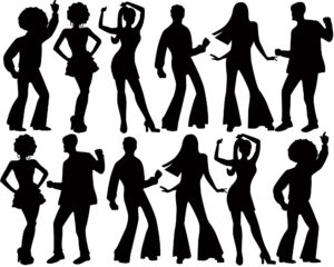 motiskyy 12 pcs disco dance silhouettes cutouts large retro removable pvc wall decal self adhesive party decorations waterproof silhouettes pvc wallpaper (35.43 inch)